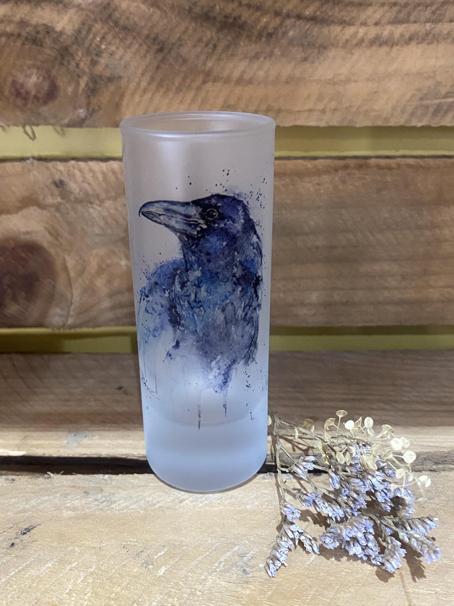 Raven Shot Glass | Gekko Art Homewares | Watercolours by Sandi Mower