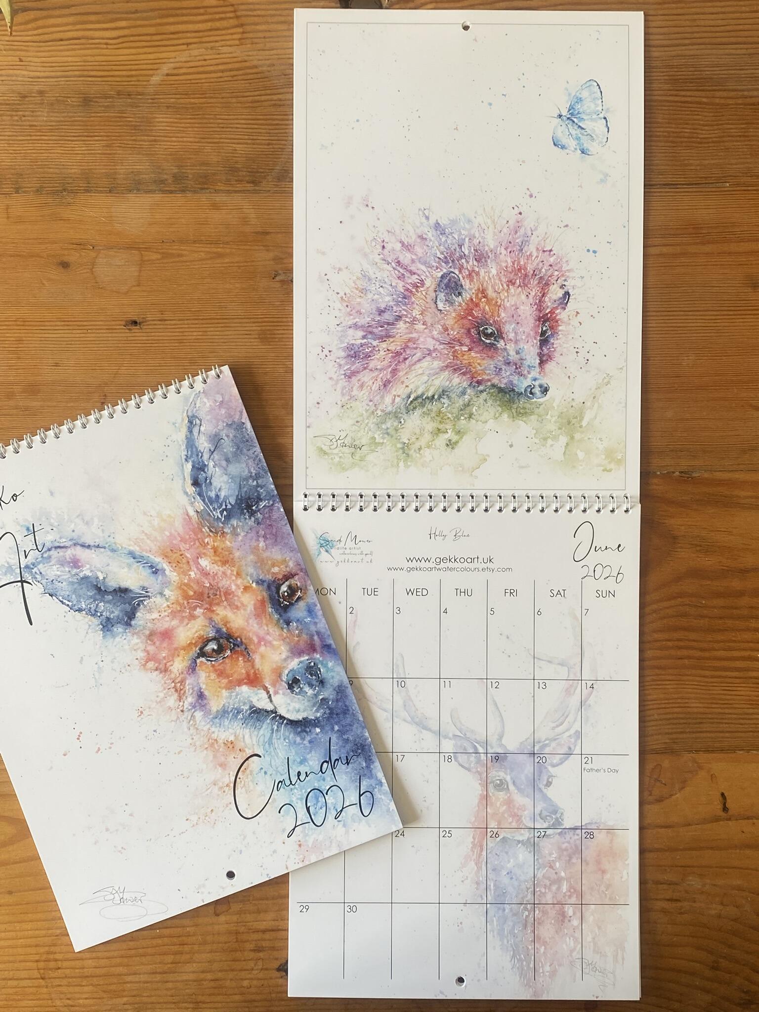 2026 Wildlife Art Calendar by Watercolour Artist Sandi Mower