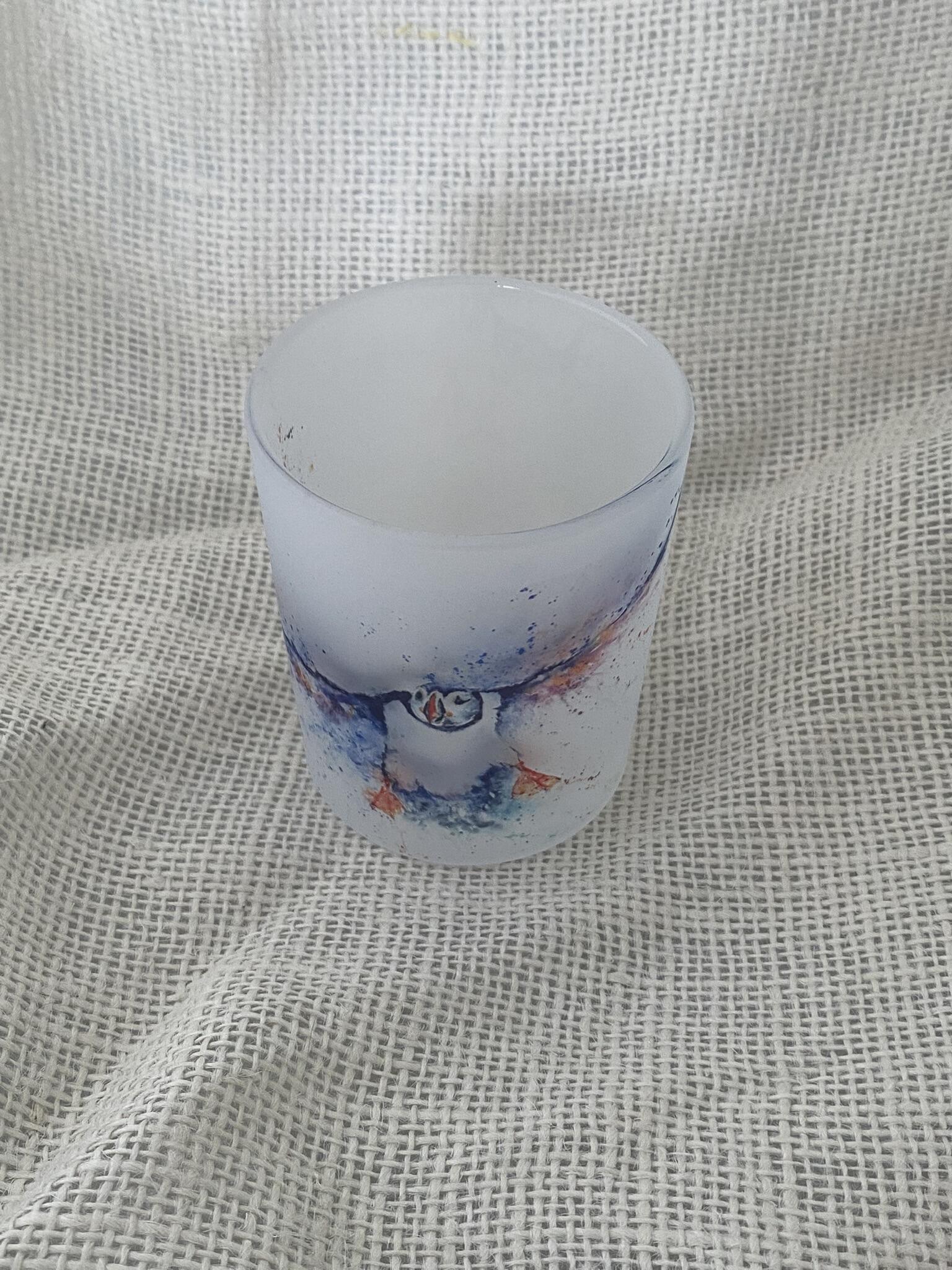 Puffin Whisky Glass | Lowball Tumbler | Wildlife Artist Sandi Mower