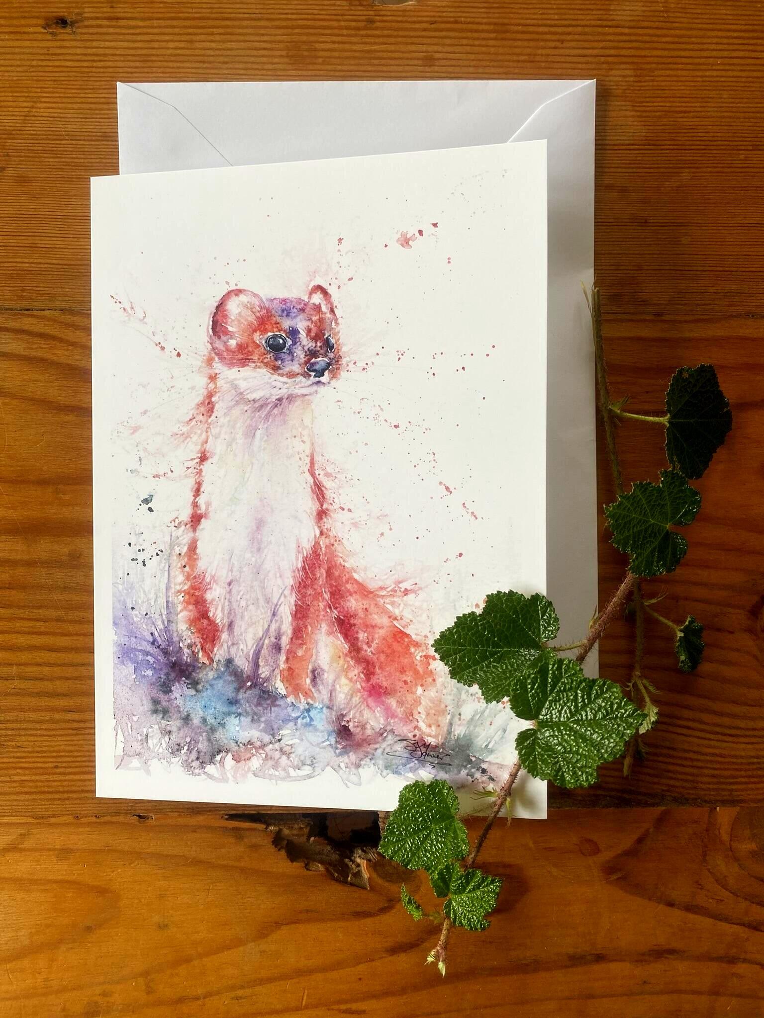 Stoat Watercolour Design Greetings Card from Gekko Art