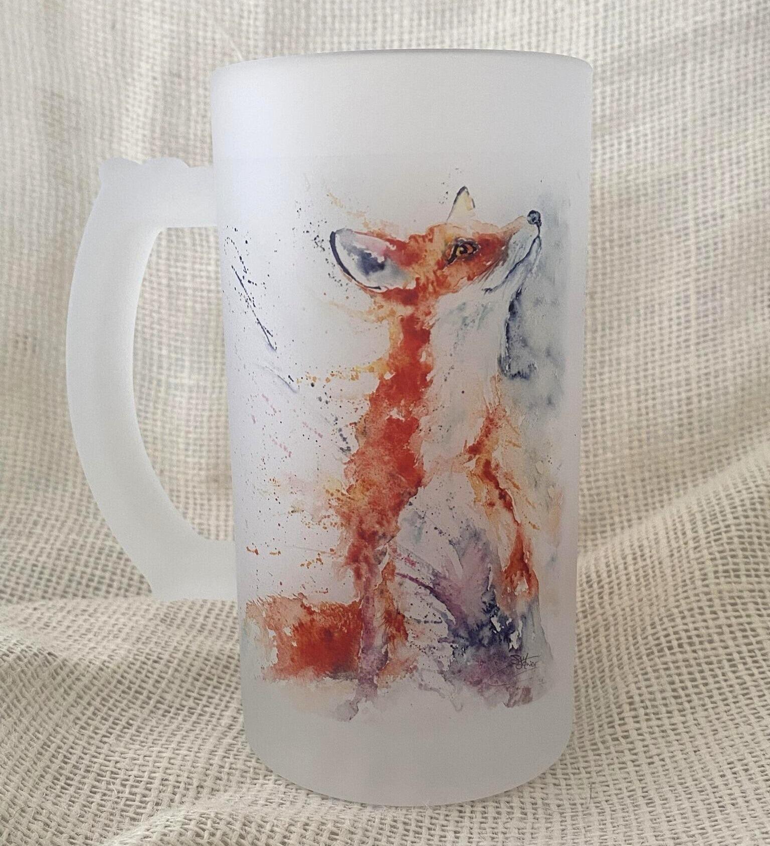 Fox Glass Beer Stein | Wildlife Watercolours by Artist Sandi Mower