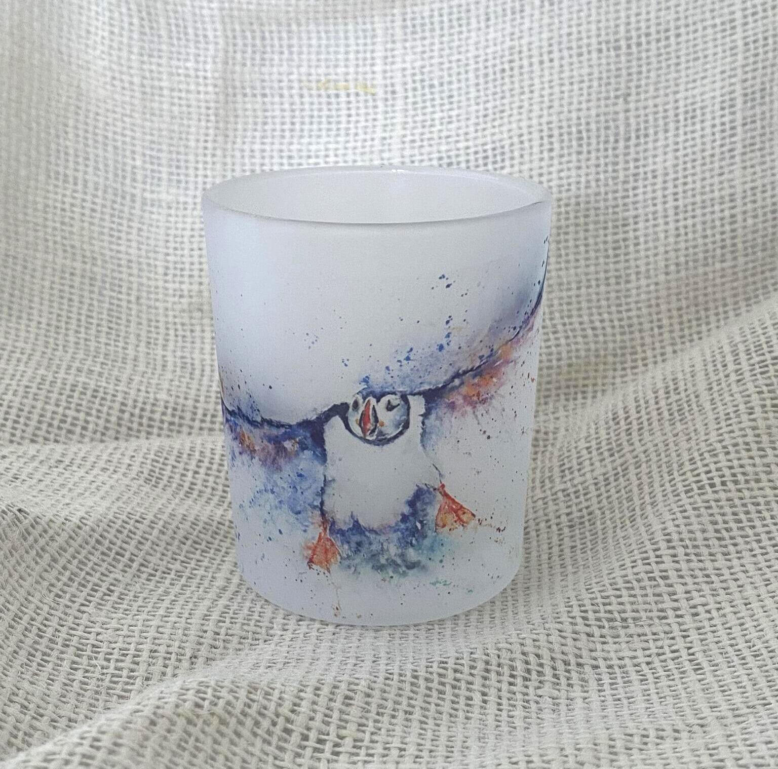 Puffin Whisky Glass | Lowball Tumbler | Wildlife Artist Sandi Mower