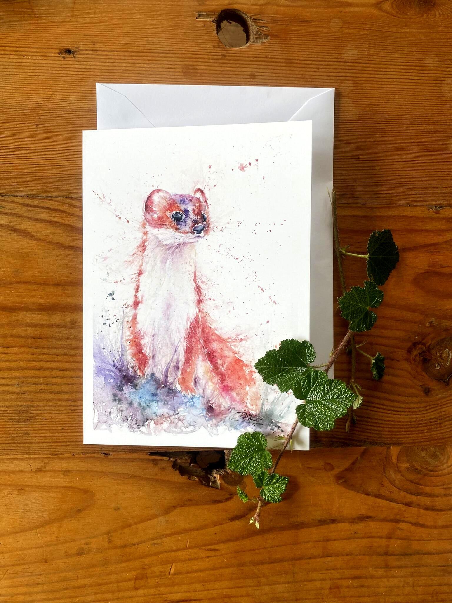 Stoat Watercolour Design Greetings Card from Gekko Art