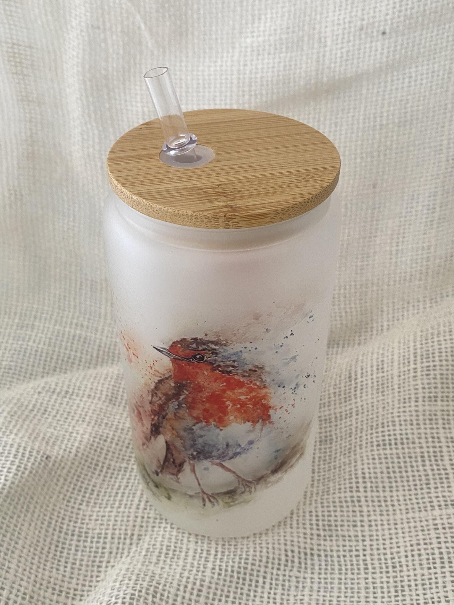 Robin Watercolour | Frosted Glass Tumbler | Gekko Art Gift Ware