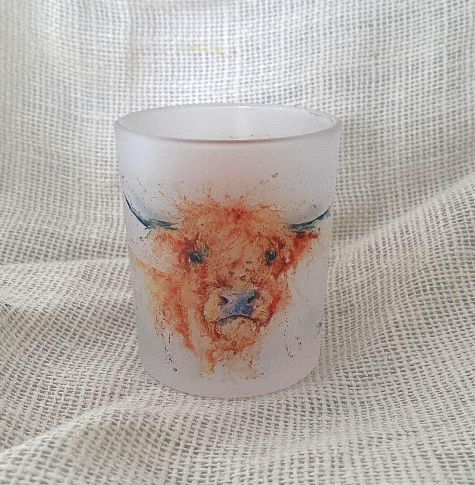 Highland Coo Whisky Glass | Lowball Tumbler | Wildlife Artist Sandi Mower