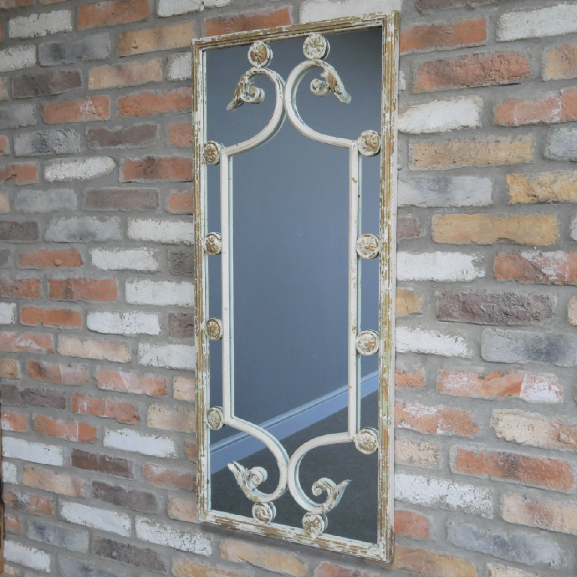 Distressed, Rectangular Metal Frame Arch Wall Mirror