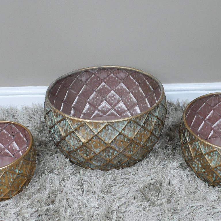 A Set of 3 Brass Embossed Planters