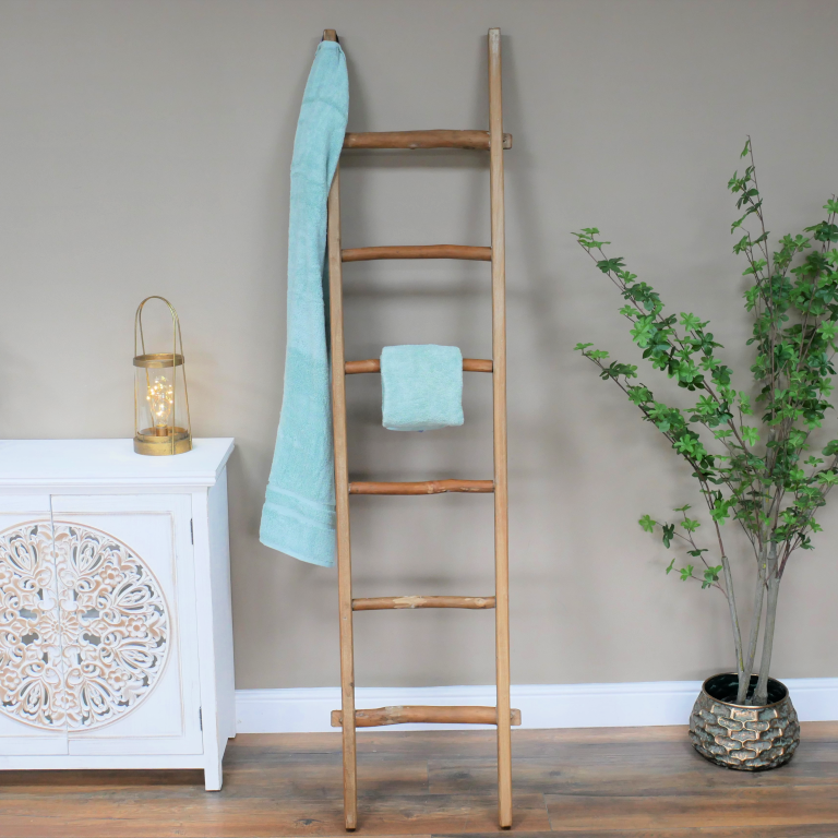 A Rustic Wooden Towel Ladder