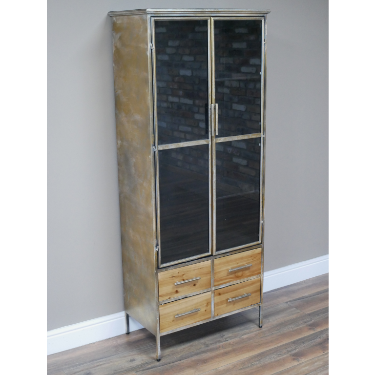 A Metal with Glass Doors Display Cabinet
