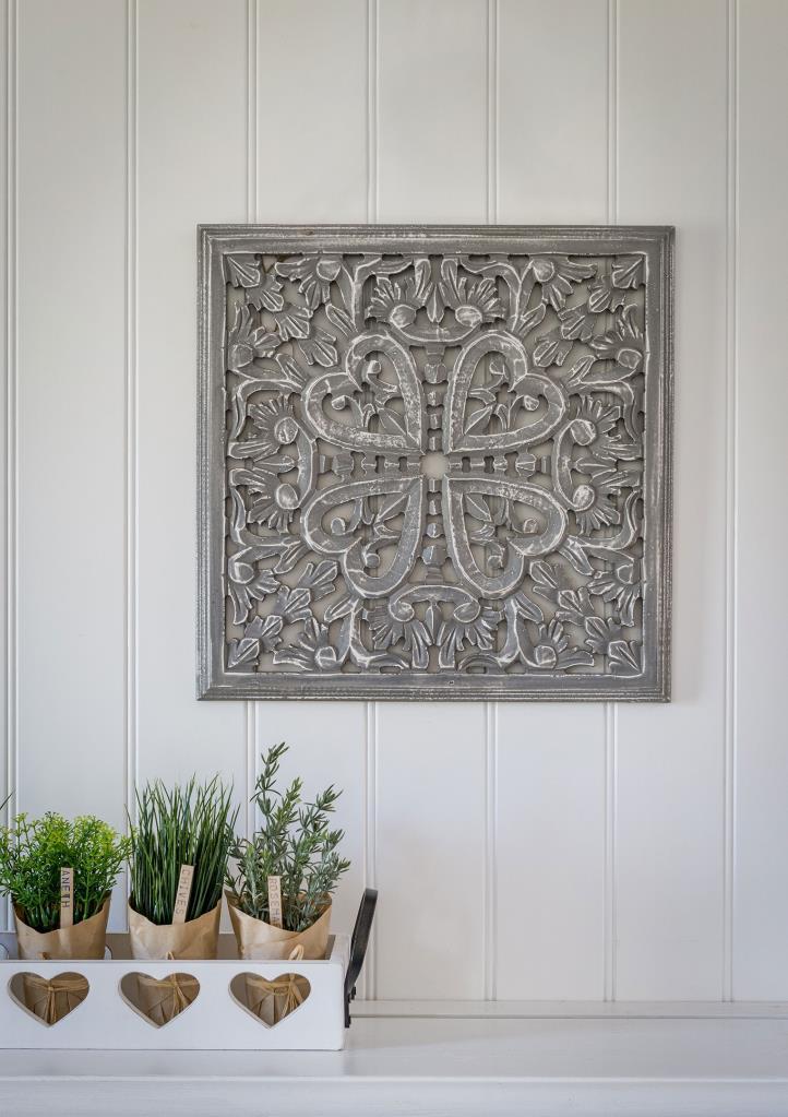Grey Carved Square Wall Panel