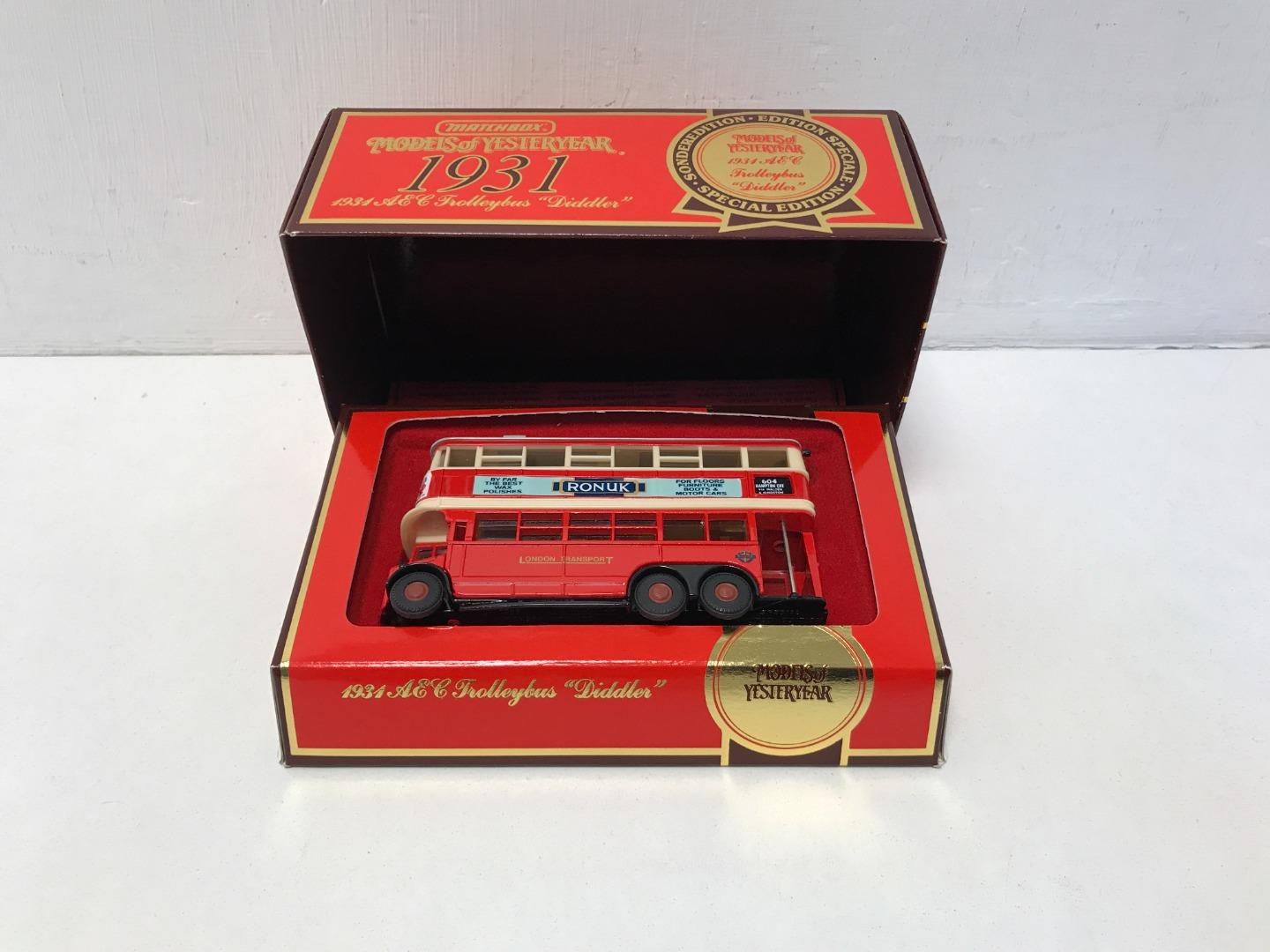 Matchbox Models of Yesteryear Y10 1931 AEC Trolleybus Diddler Die Cast ...