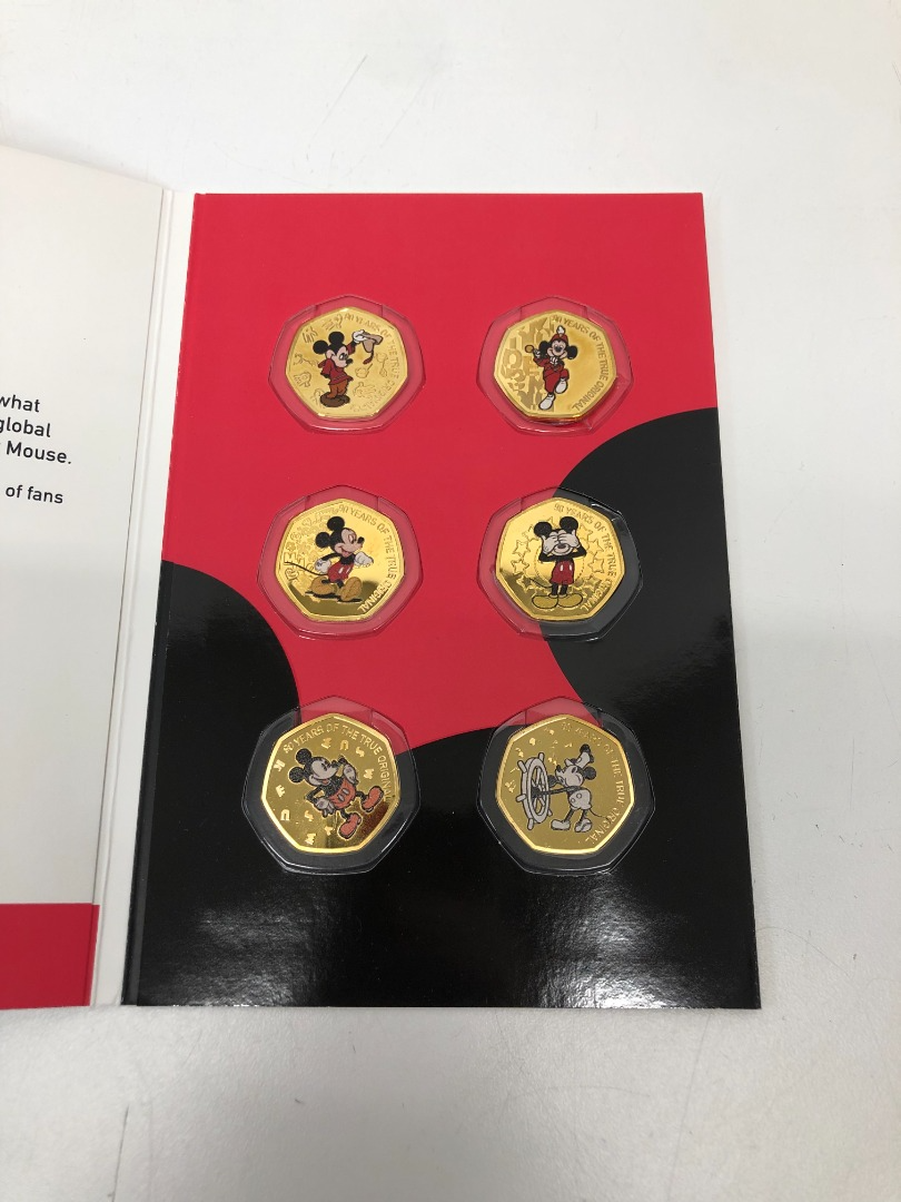 Disney 90 Years Mickey Mouse Collectable 50p Shaped Gold Plated Coin Set