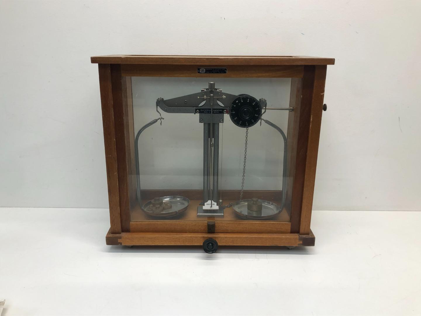 Griffin and George Glass Cased Scientific Apothecary Scales