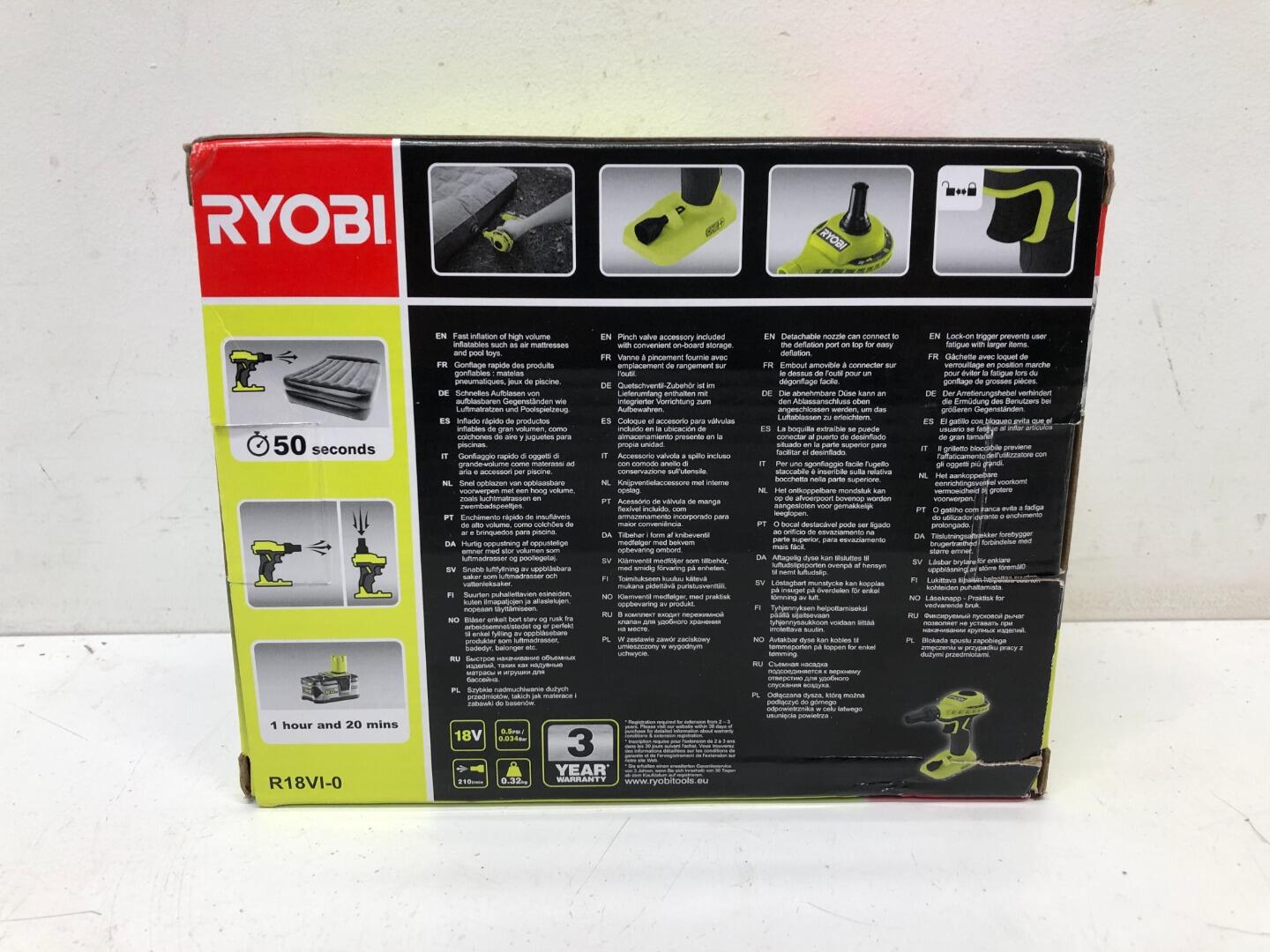 Ryobi One R18VI 18V Cordless High Volume Air Inflator - Body Only