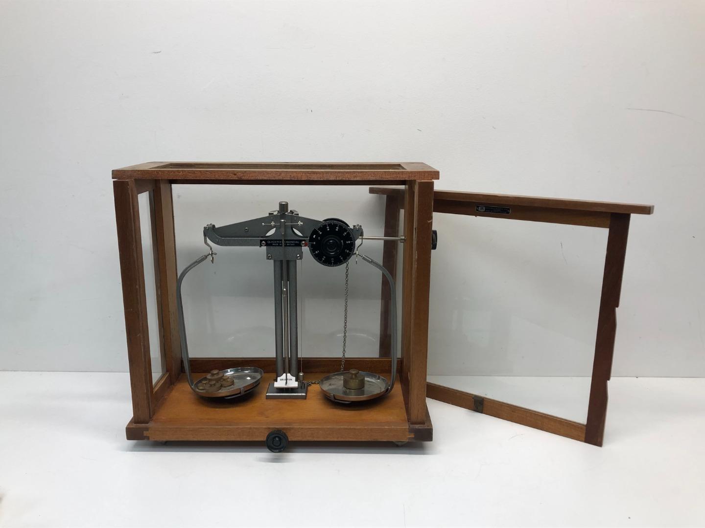 Griffin and George Glass Cased Scientific Apothecary Scales
