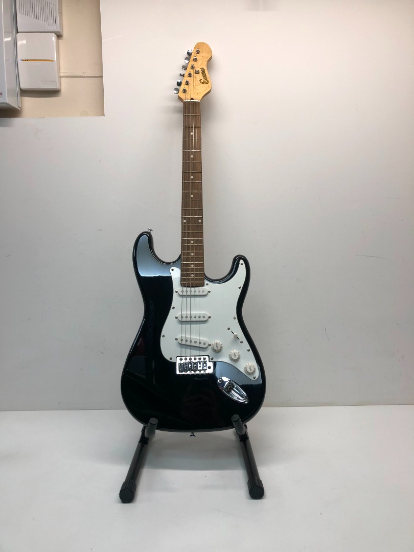 Encore Black Stratocaster Electric Guitar with Case