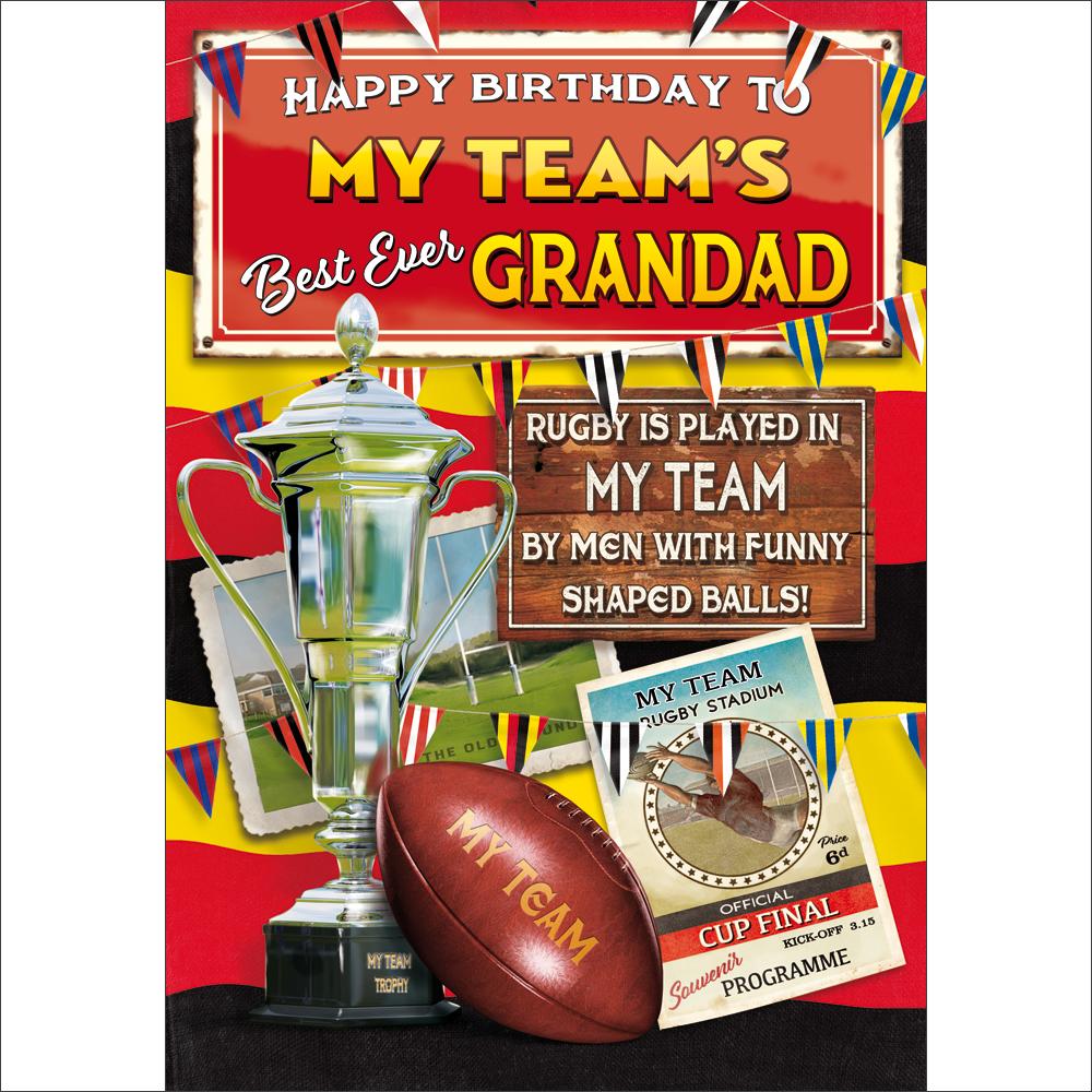 J112-LA Yellow Red & Black Vintage Rugby : Personalised Birthday Card ...