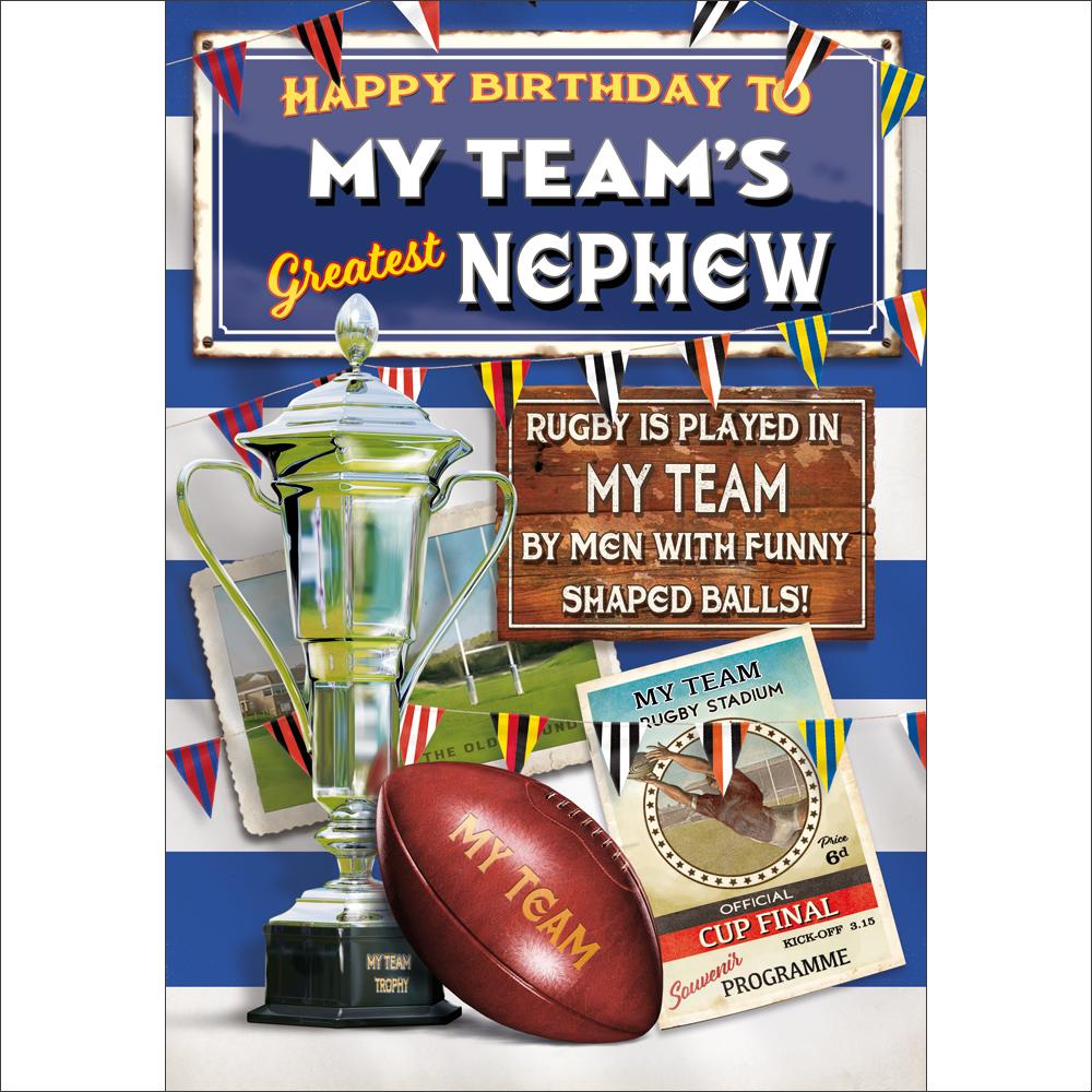 J107-RB Blue & White Vintage Rugby : Personalised Birthday Card for a ...