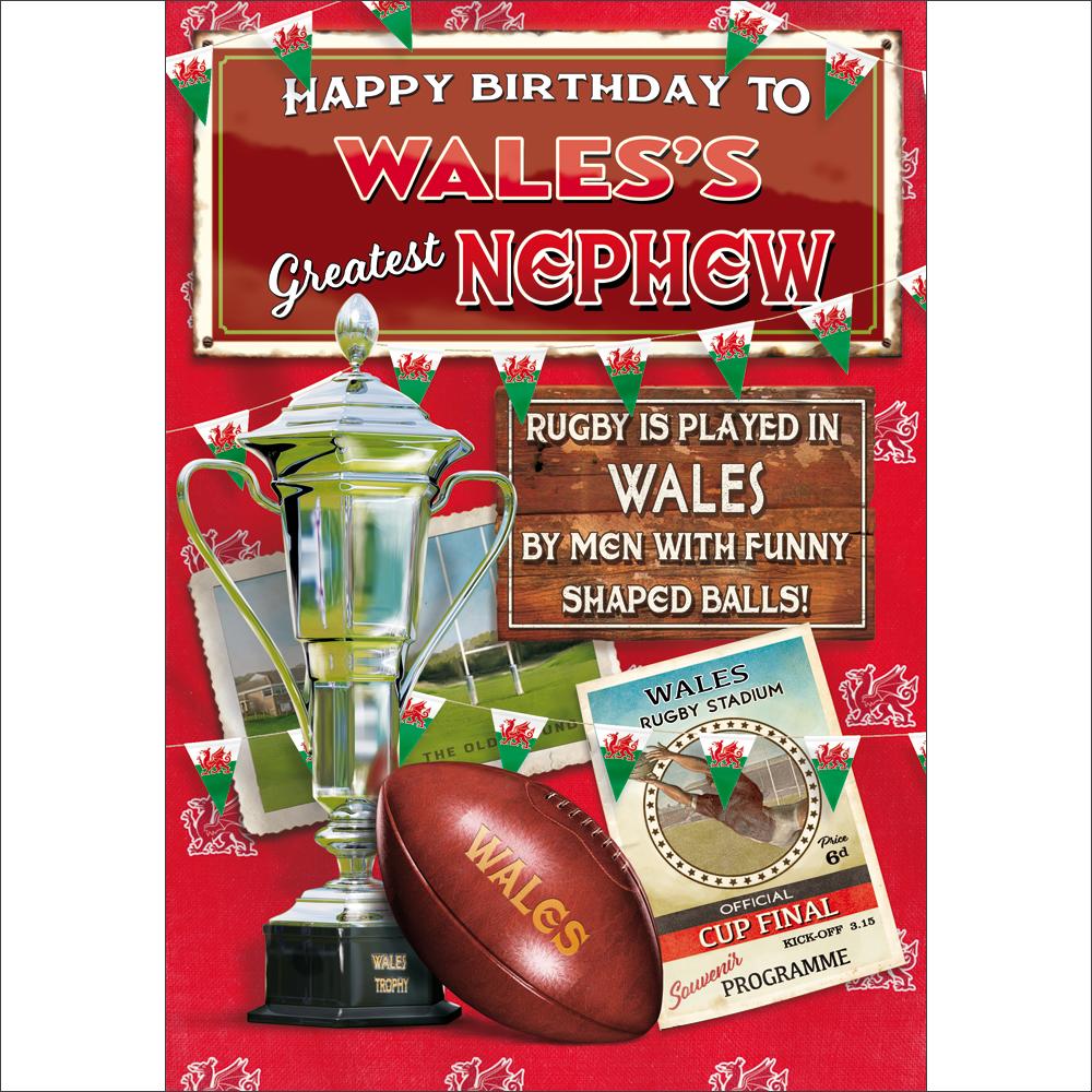 J149-RB Wales Vintage Rugby : Personalised Birthday Card for a Nephew.