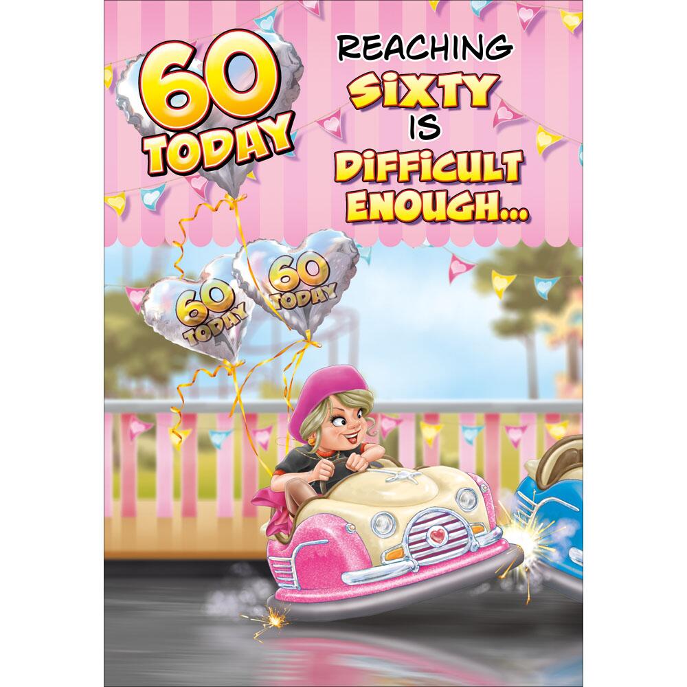 S2043-60 Bumper Car Babe : 60th Birthday card for a Milestone Birthday.