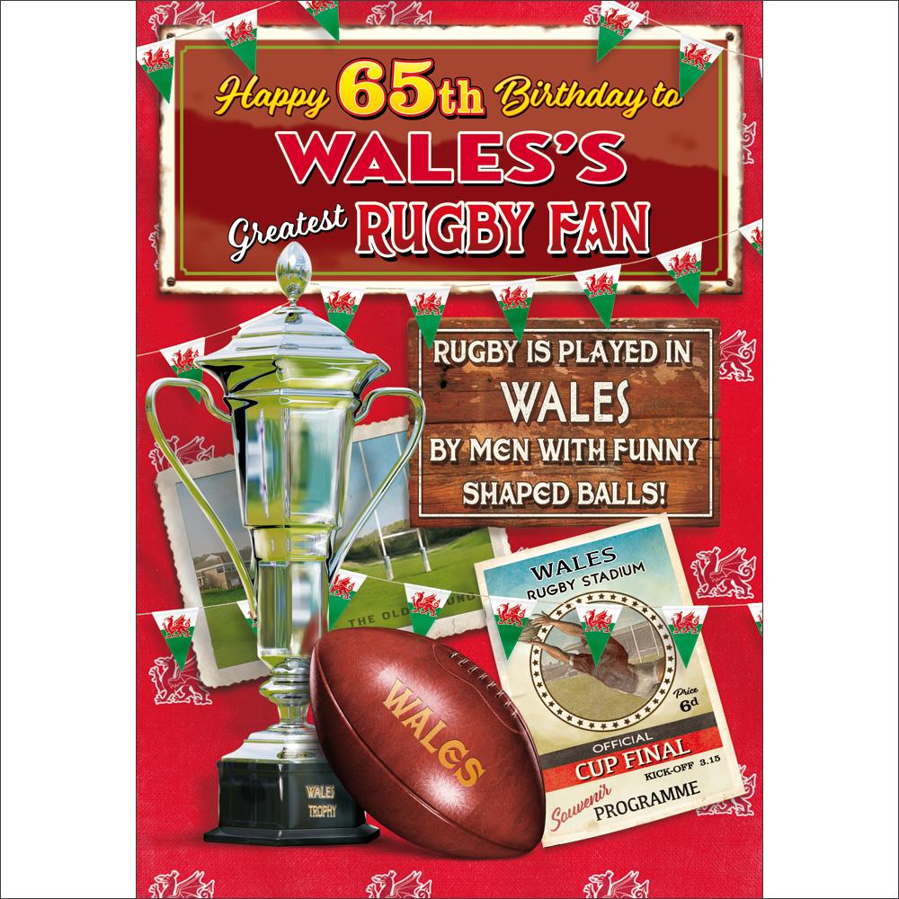 J149-65 Wales Vintage Rugby : Personalised 65th Birthday Card.