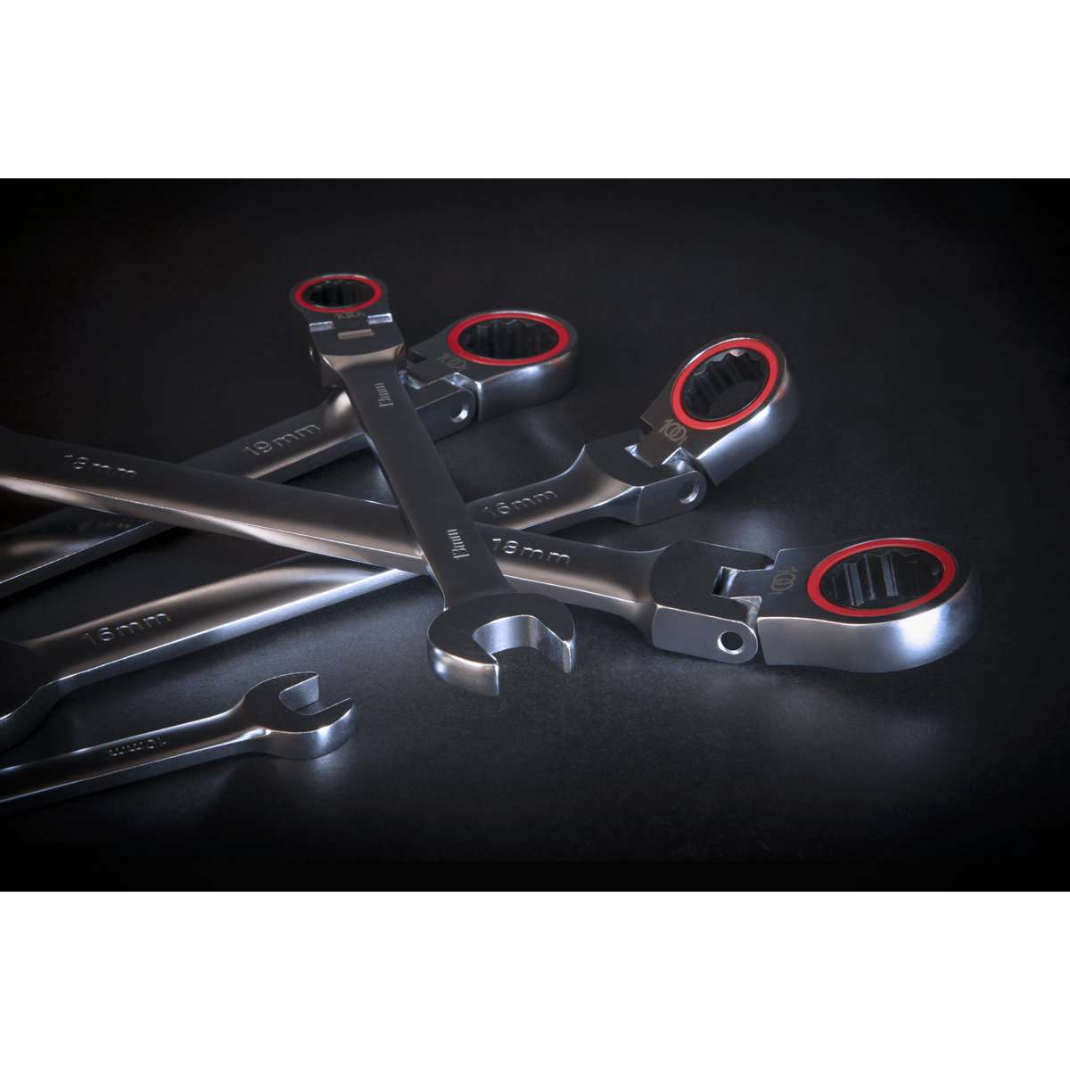 Sealey 12pc Flexi-Head Ratchet Combination Spanner Set - Platinum Series