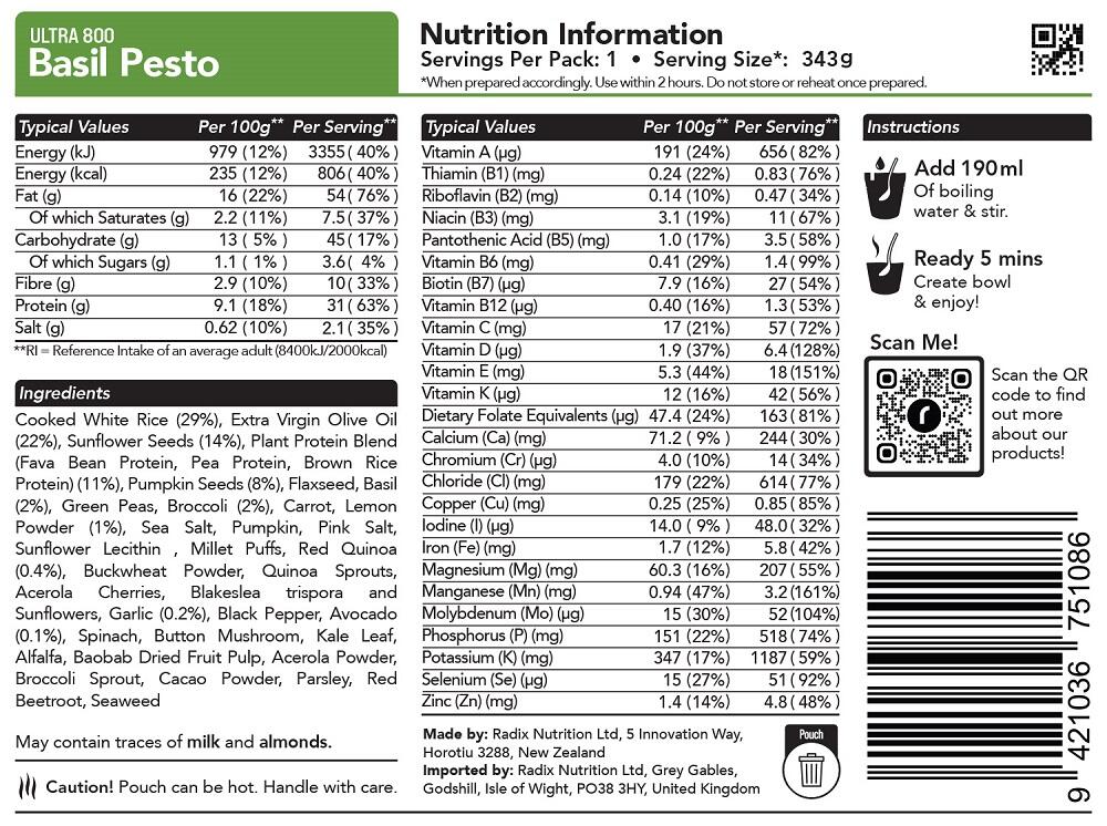 Radix | Basil Pesto Meal - Ultra 800kcal Pack of 6