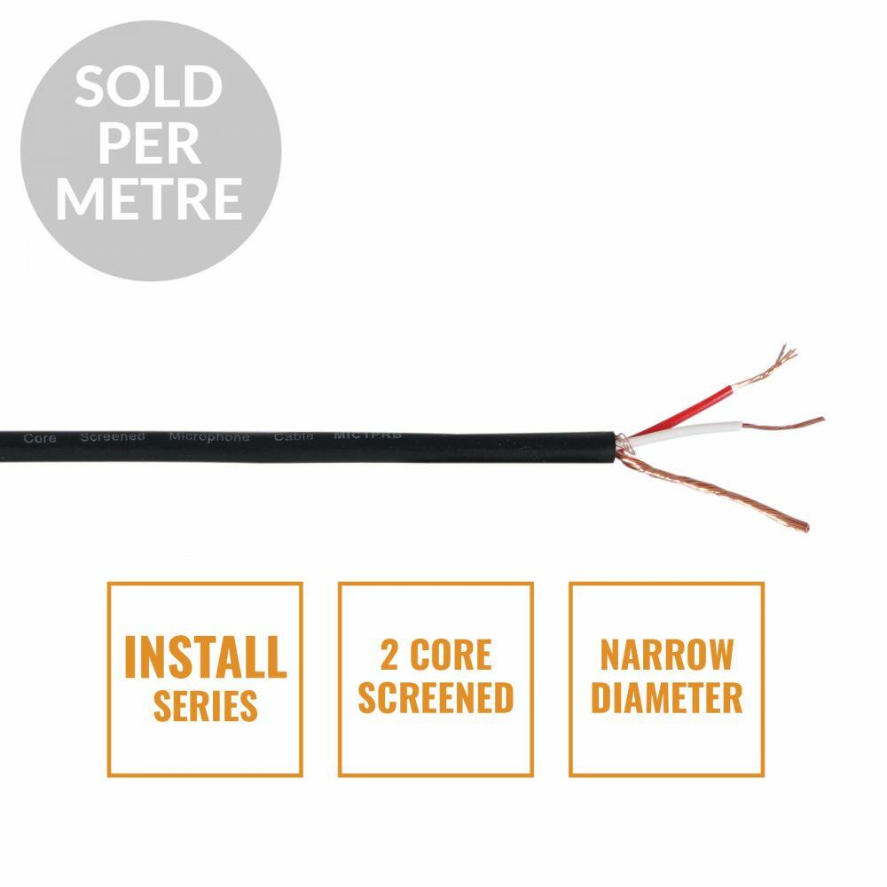 eLumen8 INSTALL Screened 2 Core Microphone Cable MIC1PRB, Cut Length Black