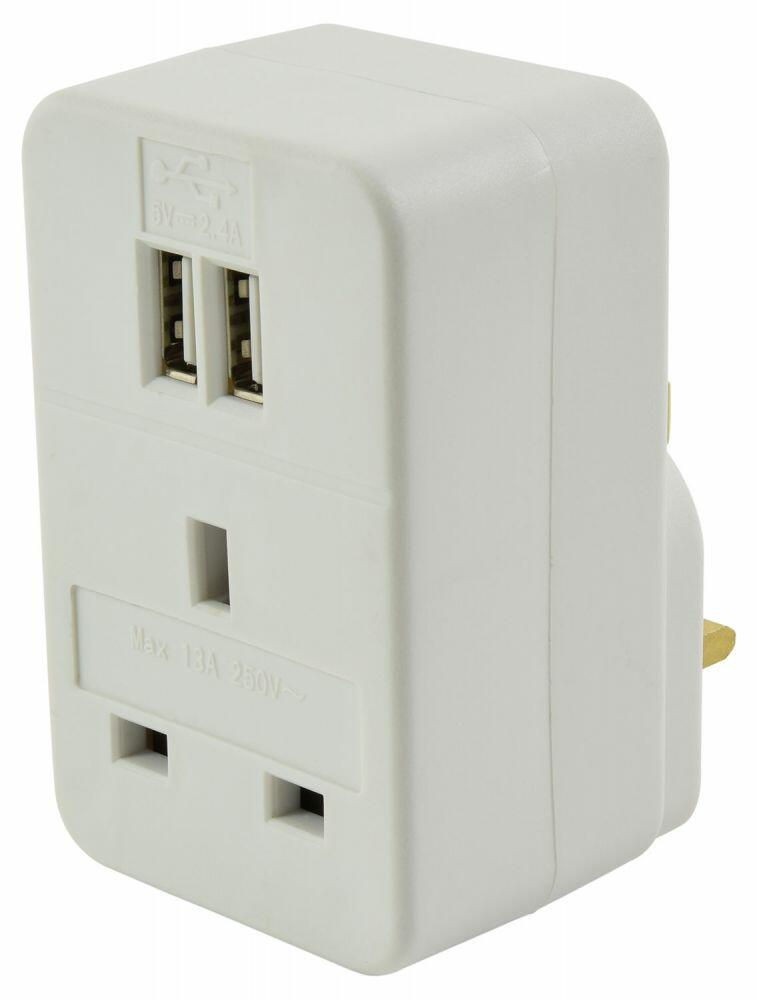 Mercury Plug through mains adaptor with dual USB ports - 429.690UK