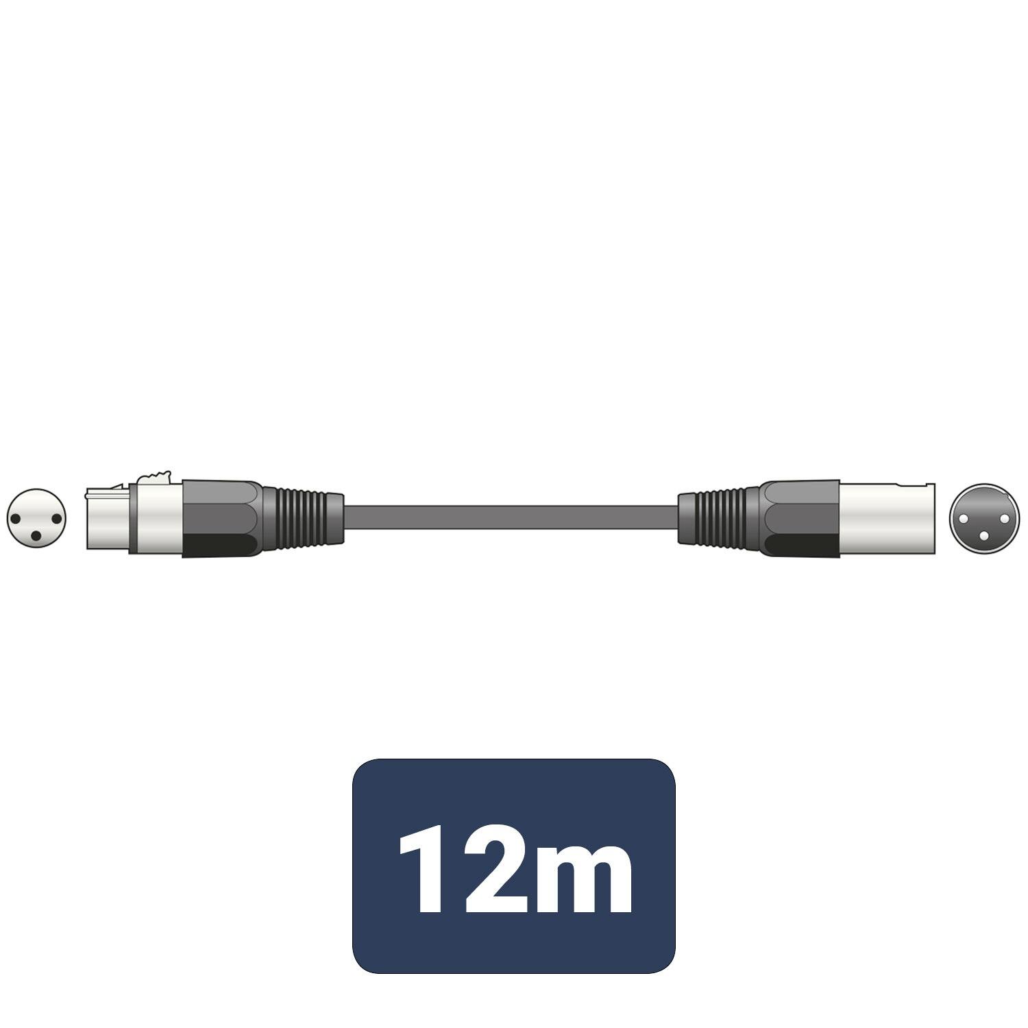 QTX Microphone Lead, 3 pin Male XLR to Female XLR, 12m Length, 190.083
