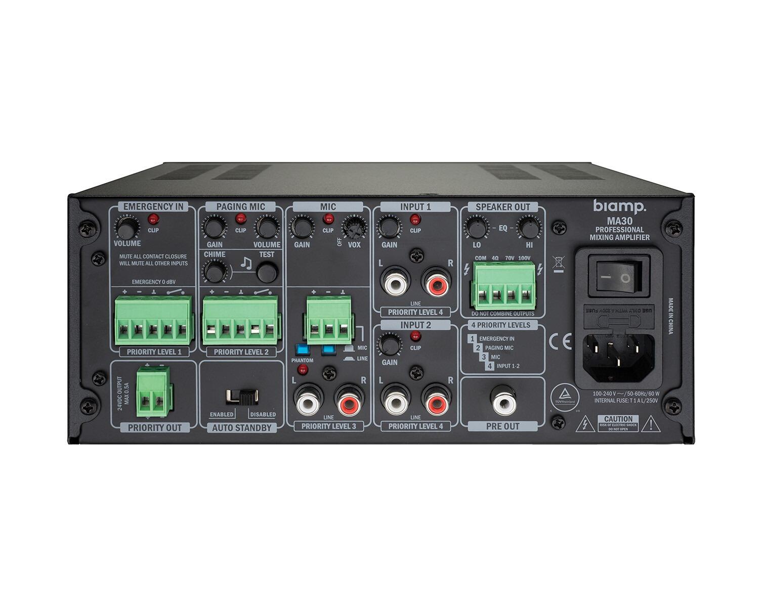 BiAmp MA30 100V Half Rack Mixer Amp 30W 1-Mic/2-Line 2U