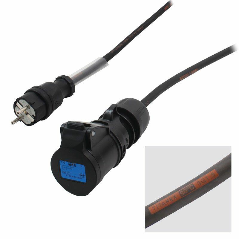eLumen8 1m Schuko Plug to PCE 16A Black Socket Lead - Stagegear