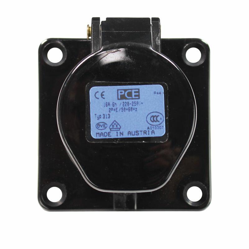 PCE 16A 230V 2P+E Black Panel Socket (313-6X)