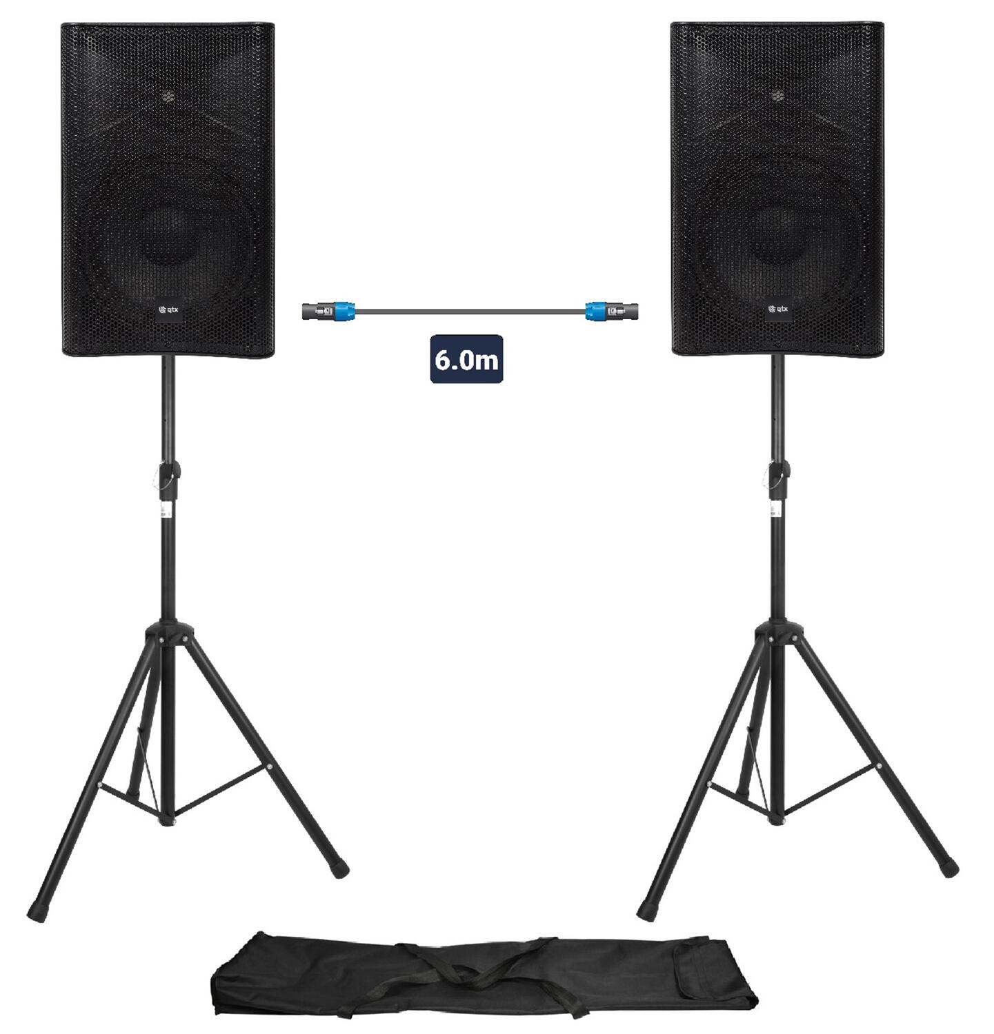 QTX QUEST-12 Two Speaker PA Setup with Stands & Lead 300.512UK