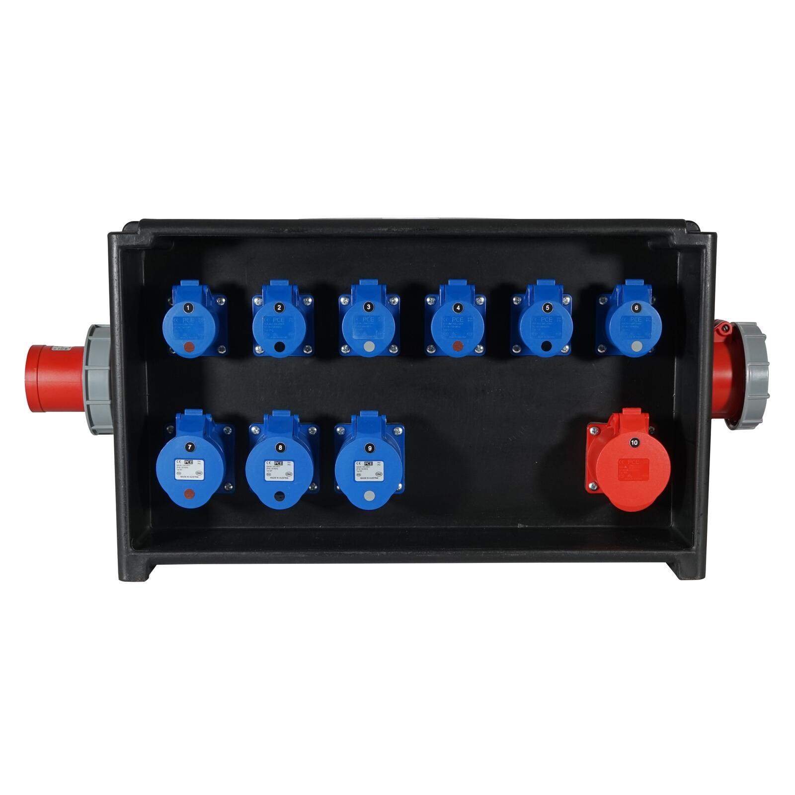 PCE MERZ Distribution Box 63A 415v 3PH In/Thru to 3 x 32A & 6 x 16A outlets