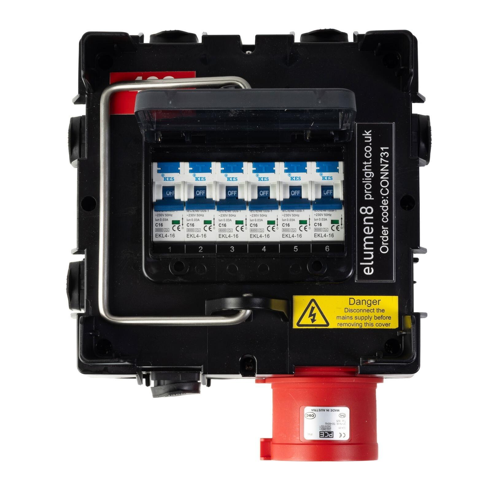 PCE IMST Distribution Box 32A 415V In 6 x TR1 IP65 Out