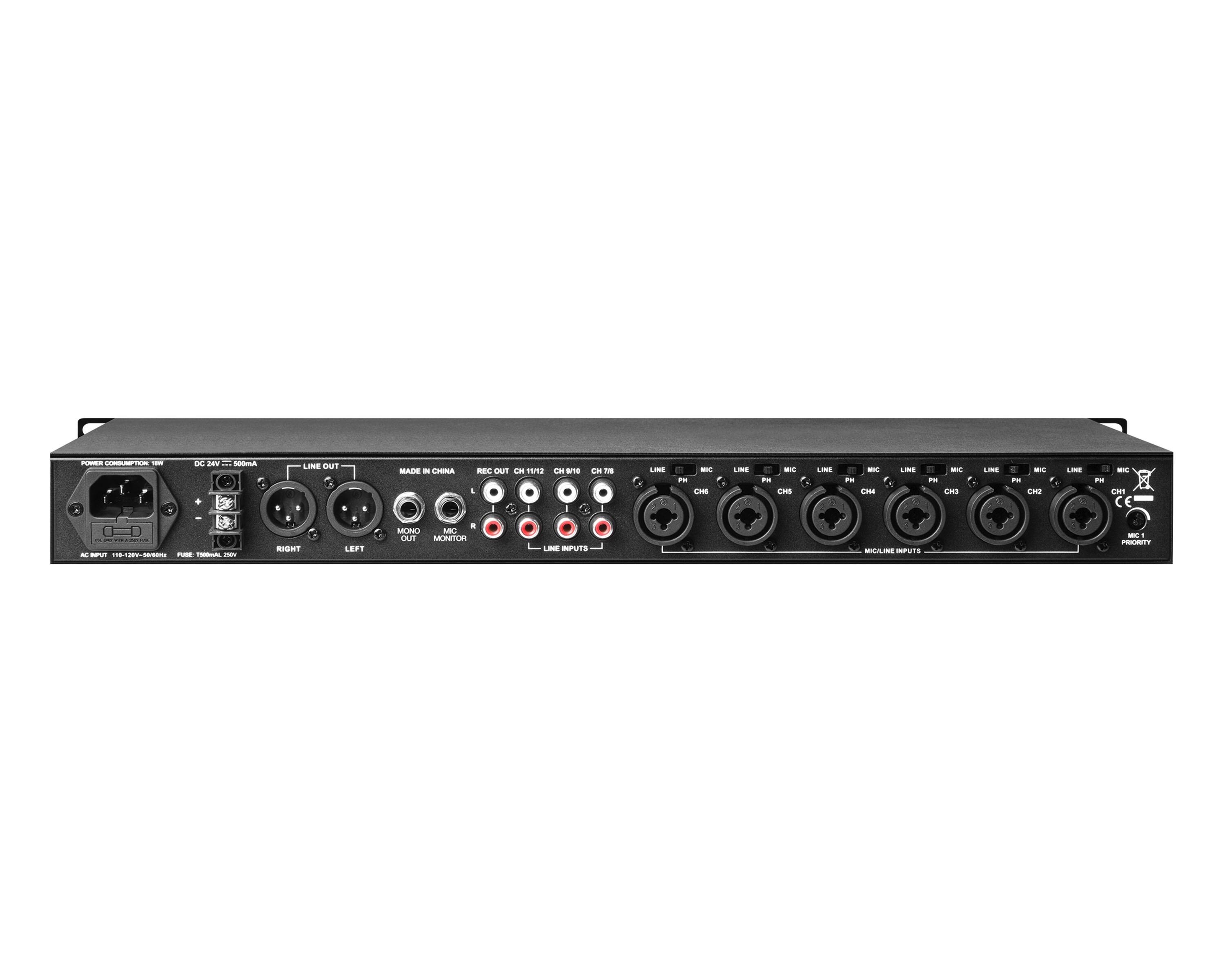 Denon DN312X Audio Mixer, 12ch, 6 Mono / 3 Stereo i/p, 1U Rack Mount