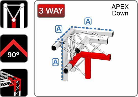 Trilite 2TRJ31L, 3 way, Triangular Truss 90 feg, LEFT Apex Down Junction, 200 Series