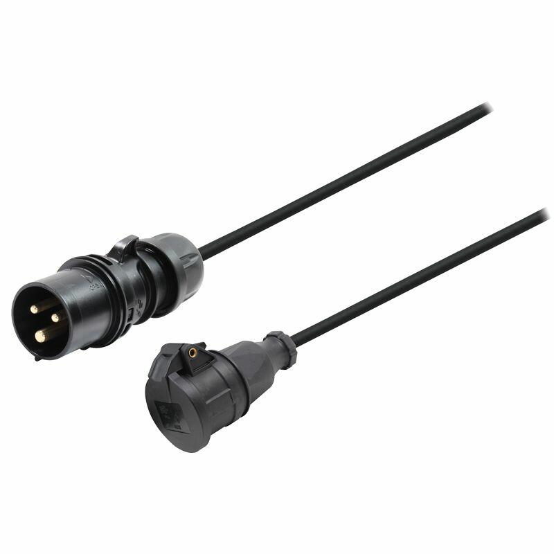 eLumen8 1m PCE 16A Black Plug to Schuko Socket Lead - Stagegear