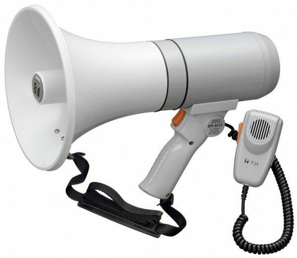 TOA ER-3215 Handheld Megaphone, 15W, Grey, with Coil Mic, Range 400m