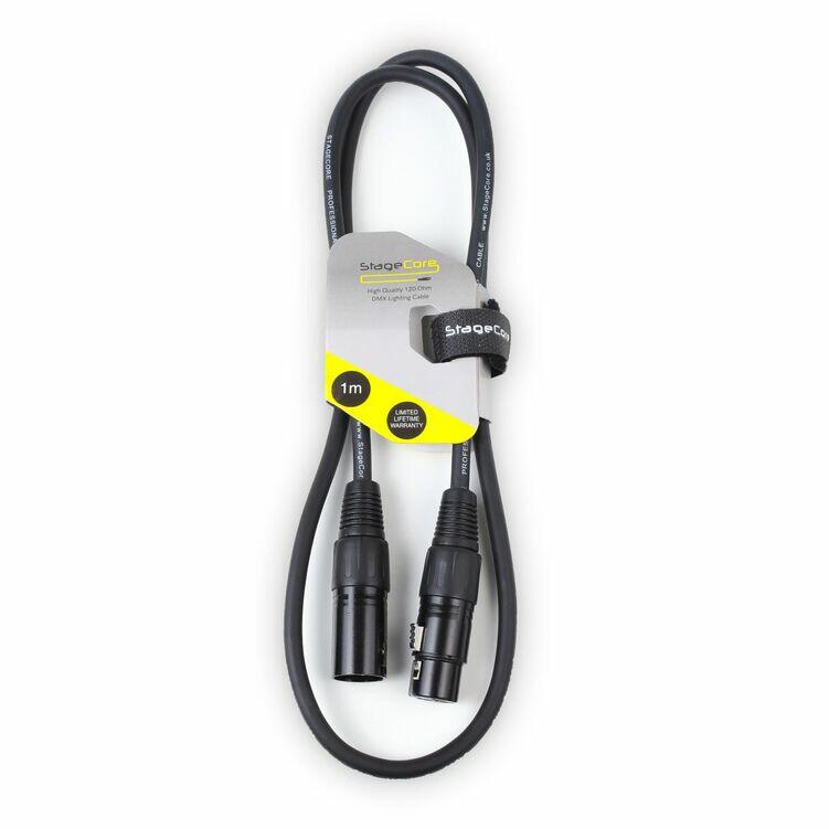 StageCore DMX Lead, 3 Pin XLR Male - 3 Pin XLR Female, 120 ohm, BLACK ...