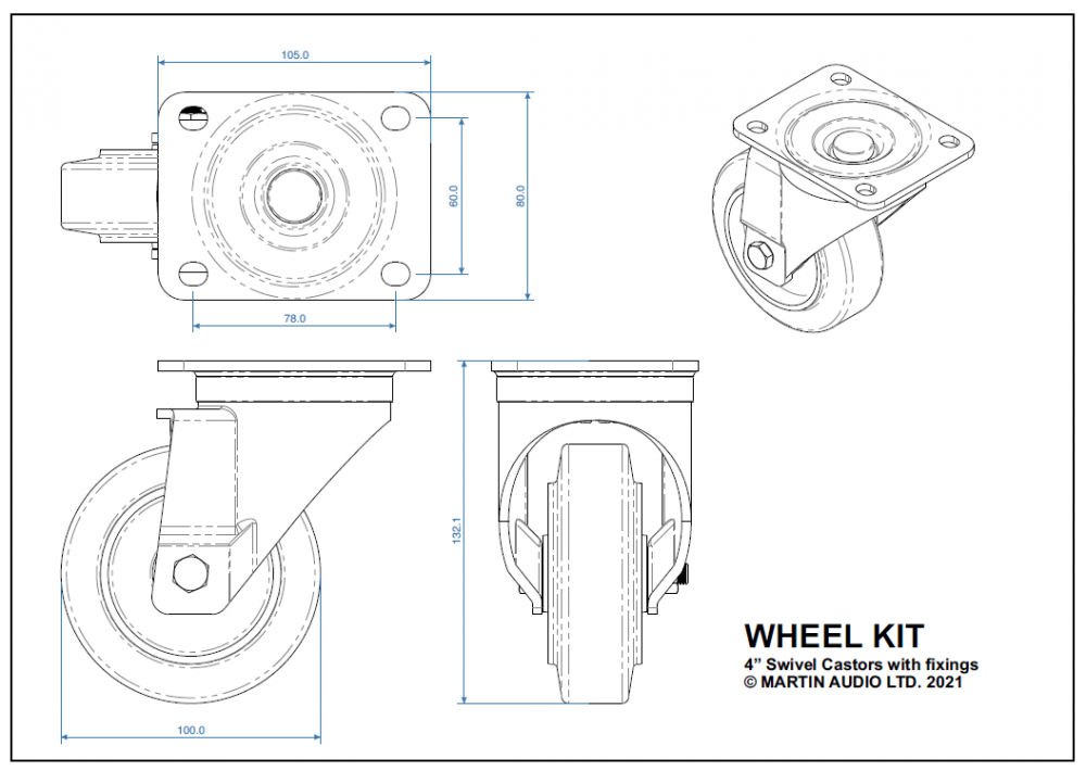 Martin Audio WHEEL KIT 4x4” Castors for SX and BlacklineX Tour Grade Wheels