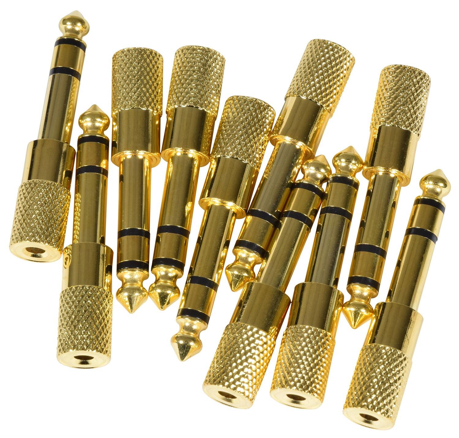QTX Adaptor 3.5mm Stereo Jack Socket - 6.3mm Stereo Jack Plug - Gold