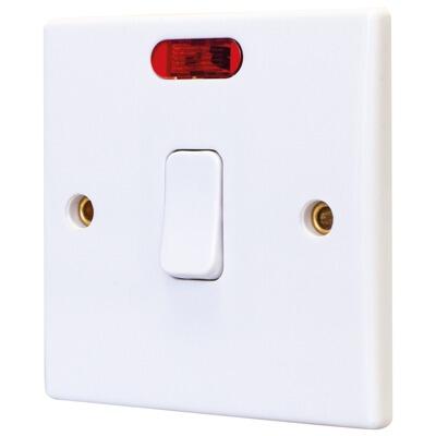 Eagle 1 Way Double Pole 20A Switch with Neon, Curved Edge, E301TF
