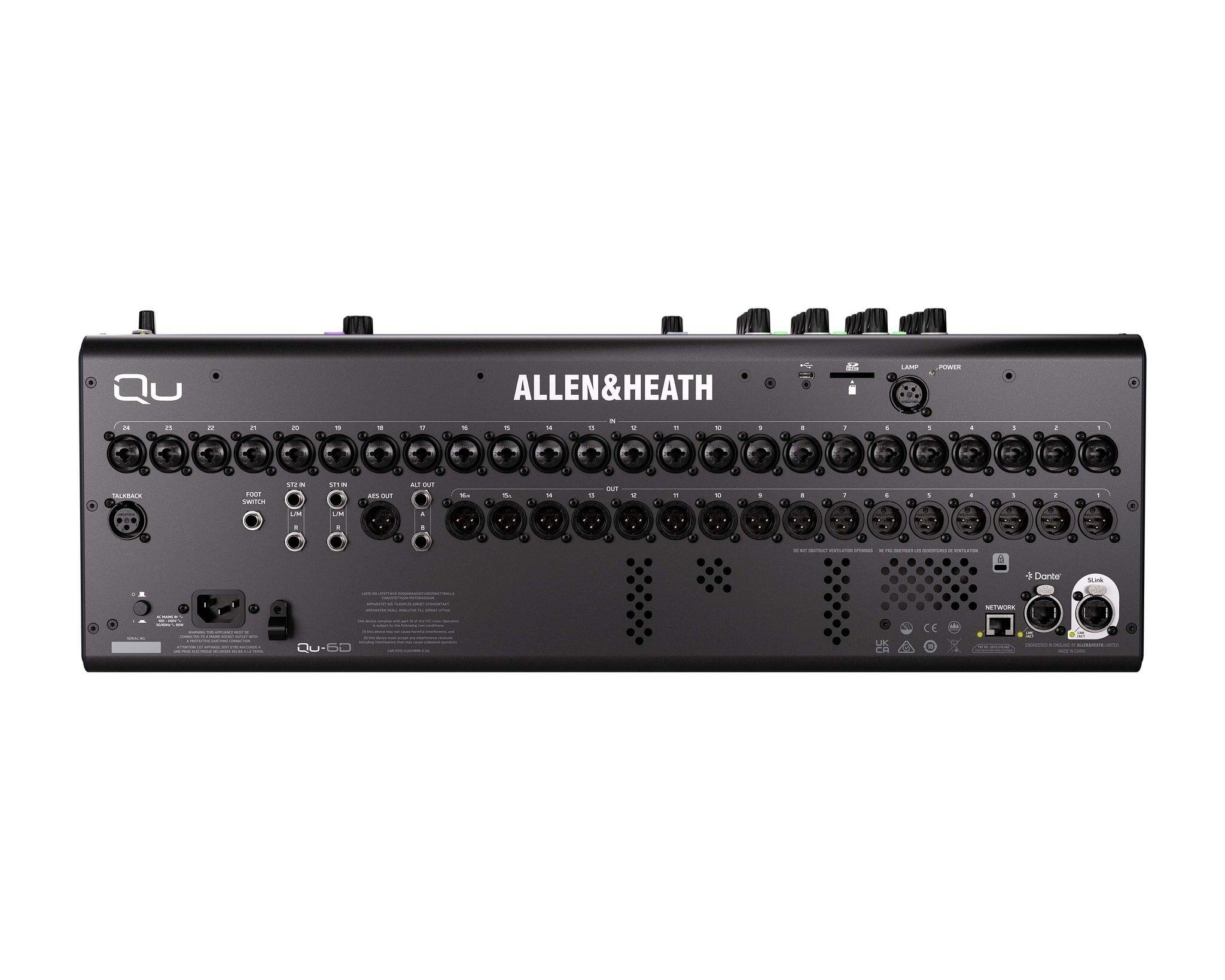 Allen & Heath QU6D Digital Mixer, 24IN / 16OUT 96kHz with 16x16 Dante ...