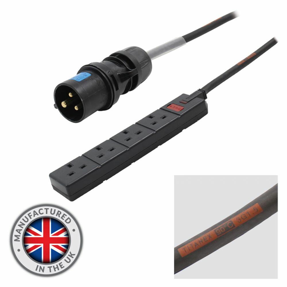 eLumen8 2m 16A Plug to 4 Gang 13A Socket Lead - Stagegear