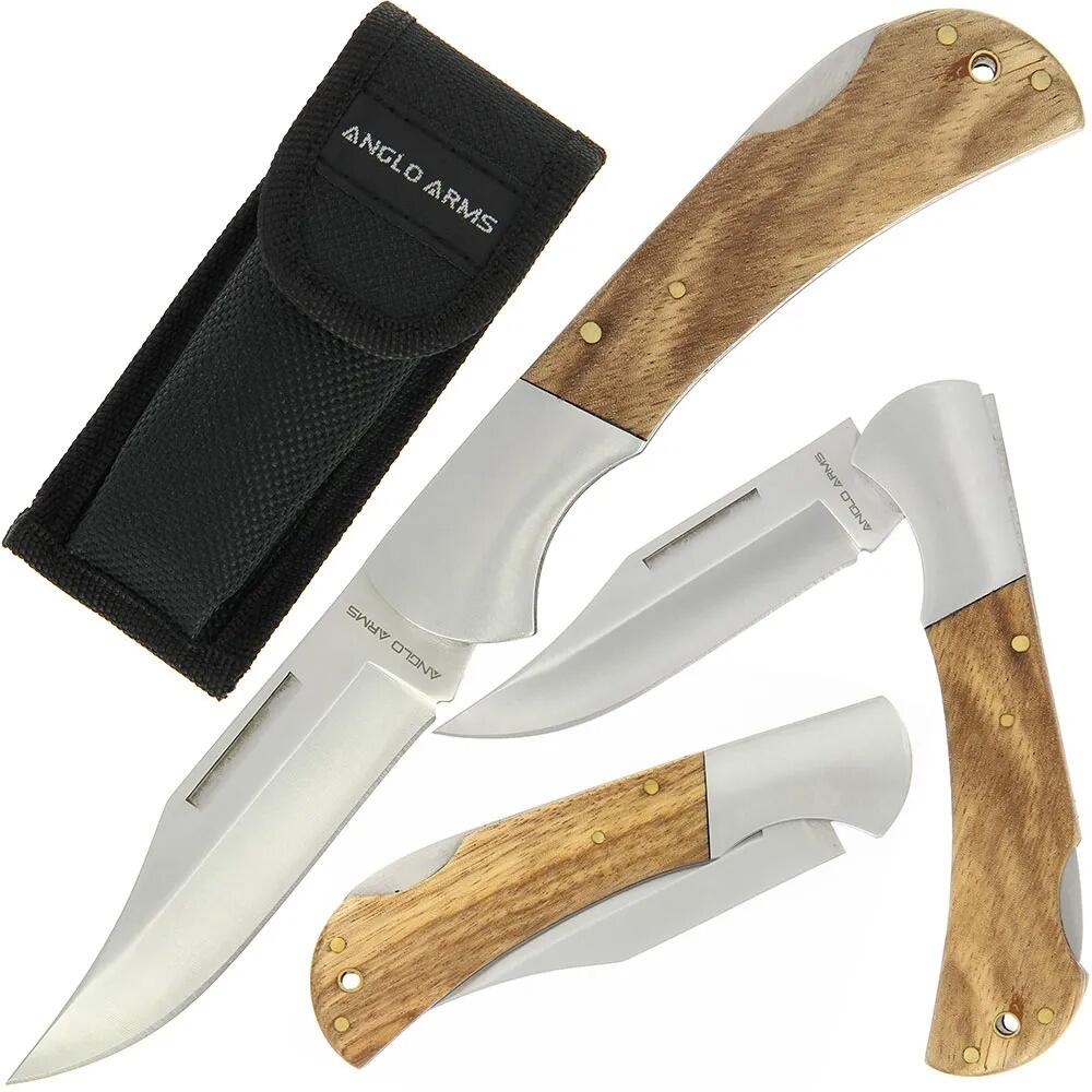 Anglo Arms Lock Knife 304 - Classic Zebra Wood Handle And Nylon Case (304)