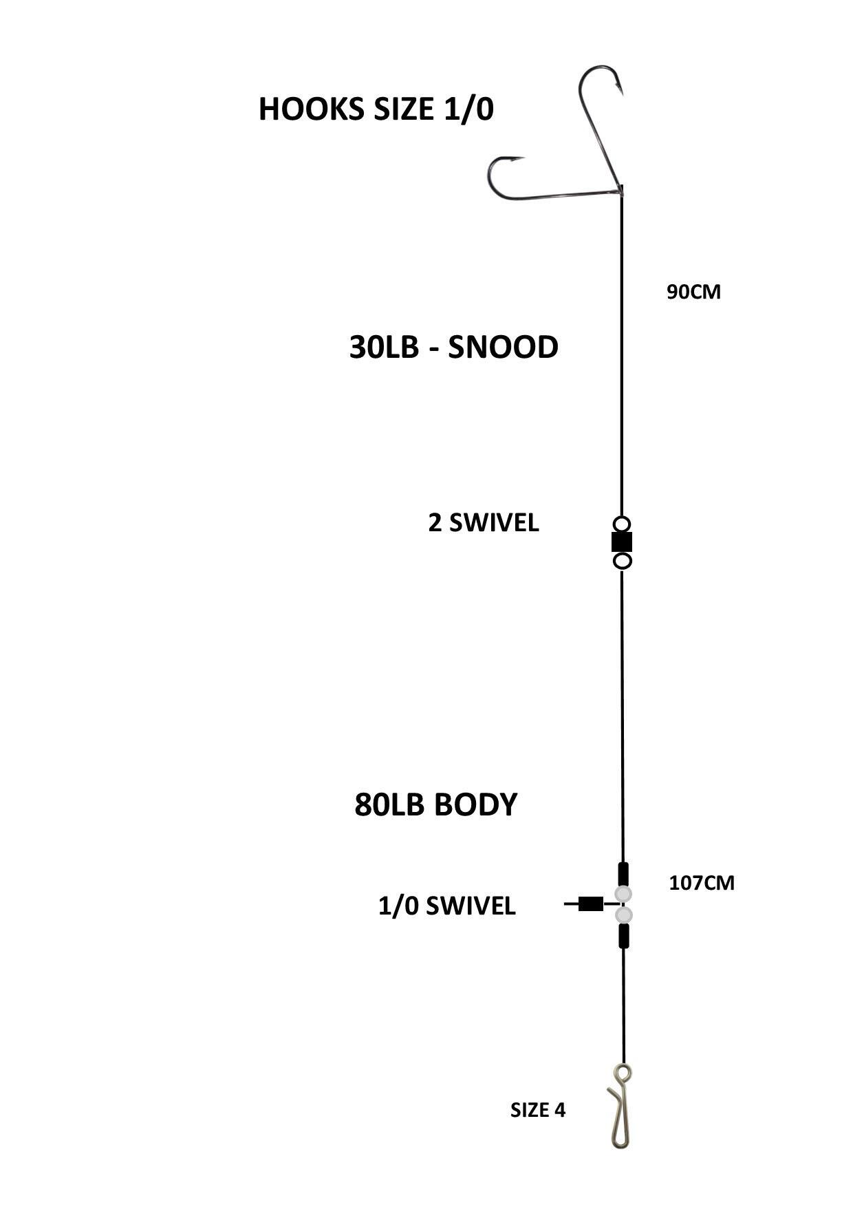 FISHZONE 2 Hook Pulley Pennel Size 1/0 & 3/0