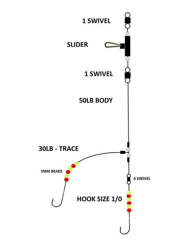 FISHZONE 2 Hook Pro Plaice Boat Red Yellow Size 1/0