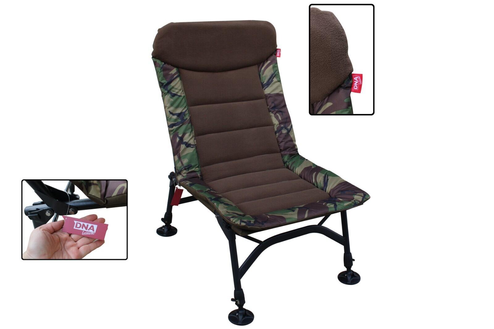 DPM Carp Fishing Padded High Back Chair Adjustable Mud Feet Camo Camping